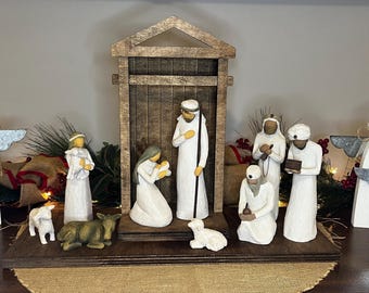 Handmade Rustic Wood Stable or Crèche and Manger for Willow Tree ...