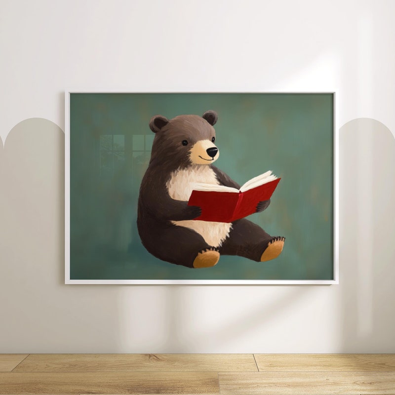 Bear Reading Book Poster - Etsy UK