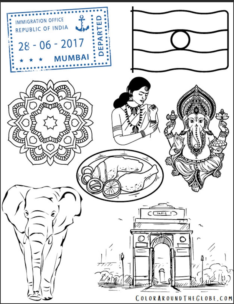 India - Coloring Page - Etsy