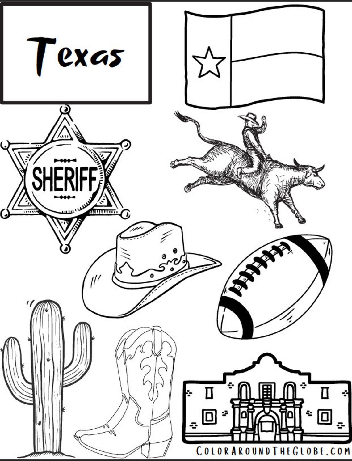Texas Coloring Page - Etsy
