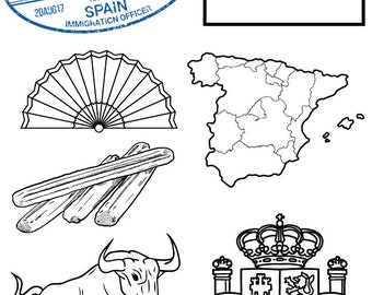 SPAIN Digital Coloring Page, Spanish Travel Doodle Adult Coloring Book ...