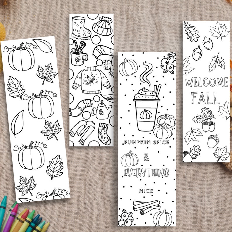 Printable Bookmarks Set of 4 Cute Fall Bookmarks for Coloring - Etsy