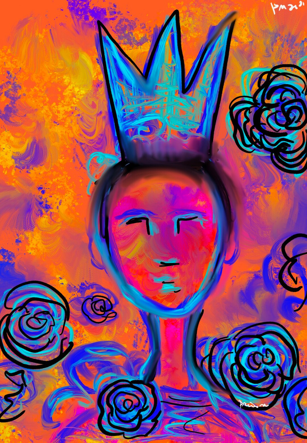 Rose-tinted Dreams: Vague Surreal Figure With Crown Impressionistic Art ...