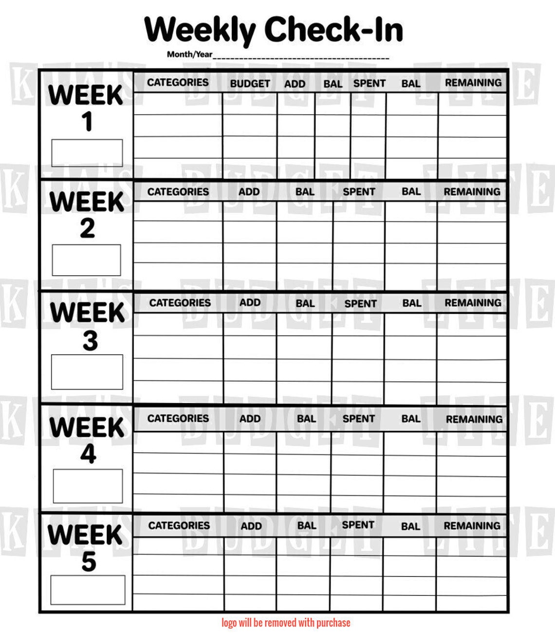 Weekly Check-in Printable | Weekly Check-in Template | Money Budget ...