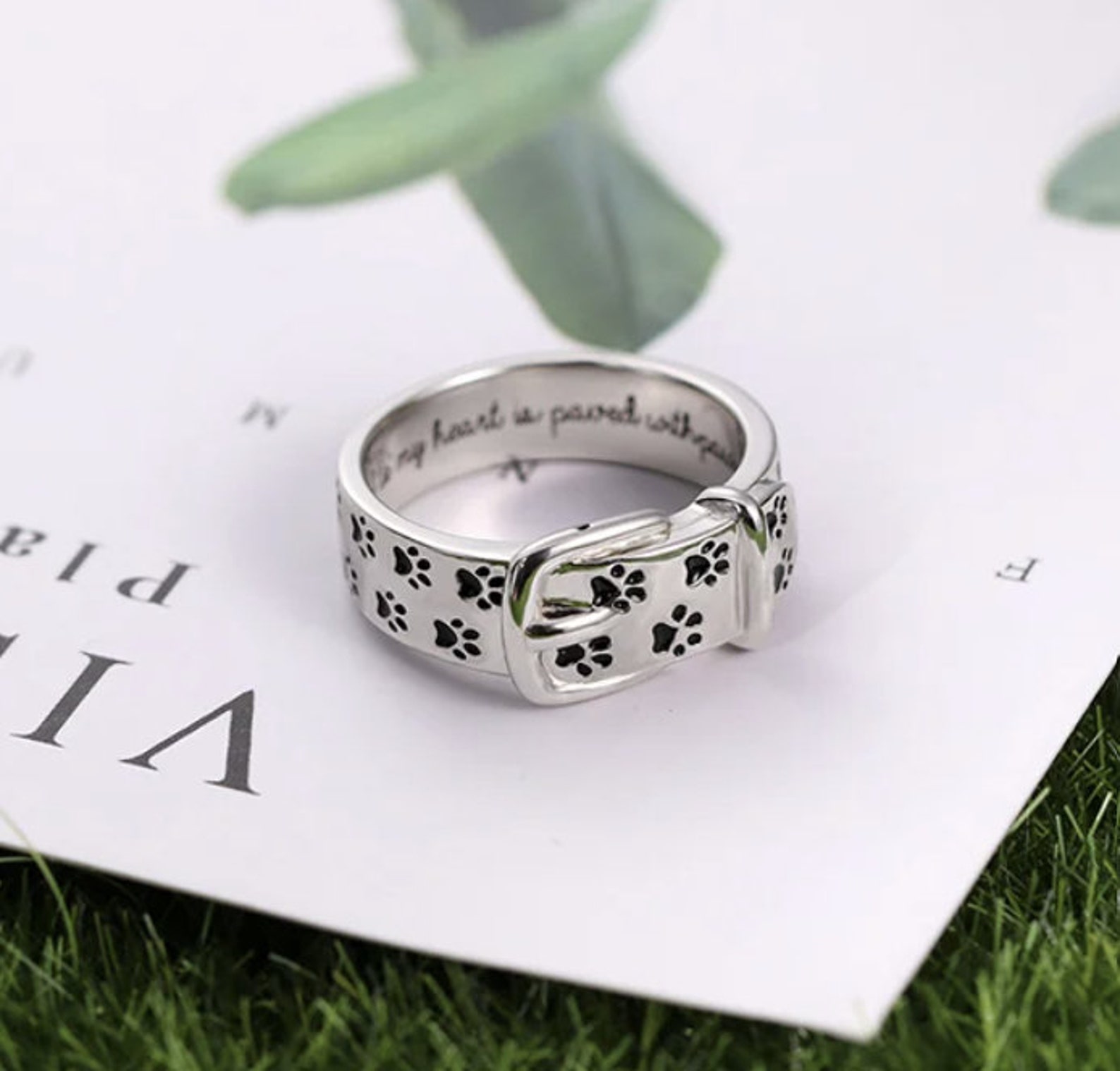 Personalized Collar Ring With Paw Print Ring for Pet Lover Pet Memorial ...