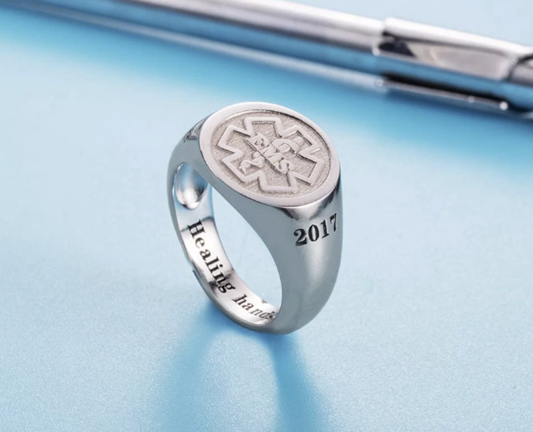 Personalized Caduceus Medical Signet Ring Gift for Therapists, Doctors, Nurses, and Health Care ...