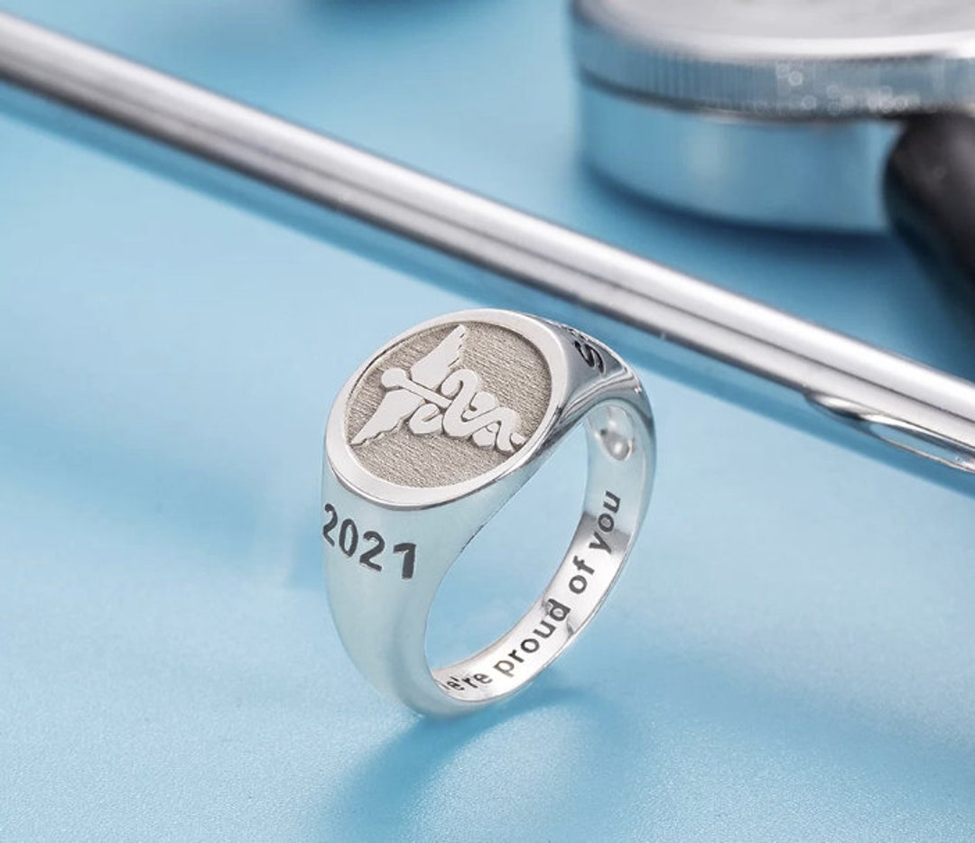 Personalized Caduceus Medical Signet Ring Gift for Therapists, Doctors ...