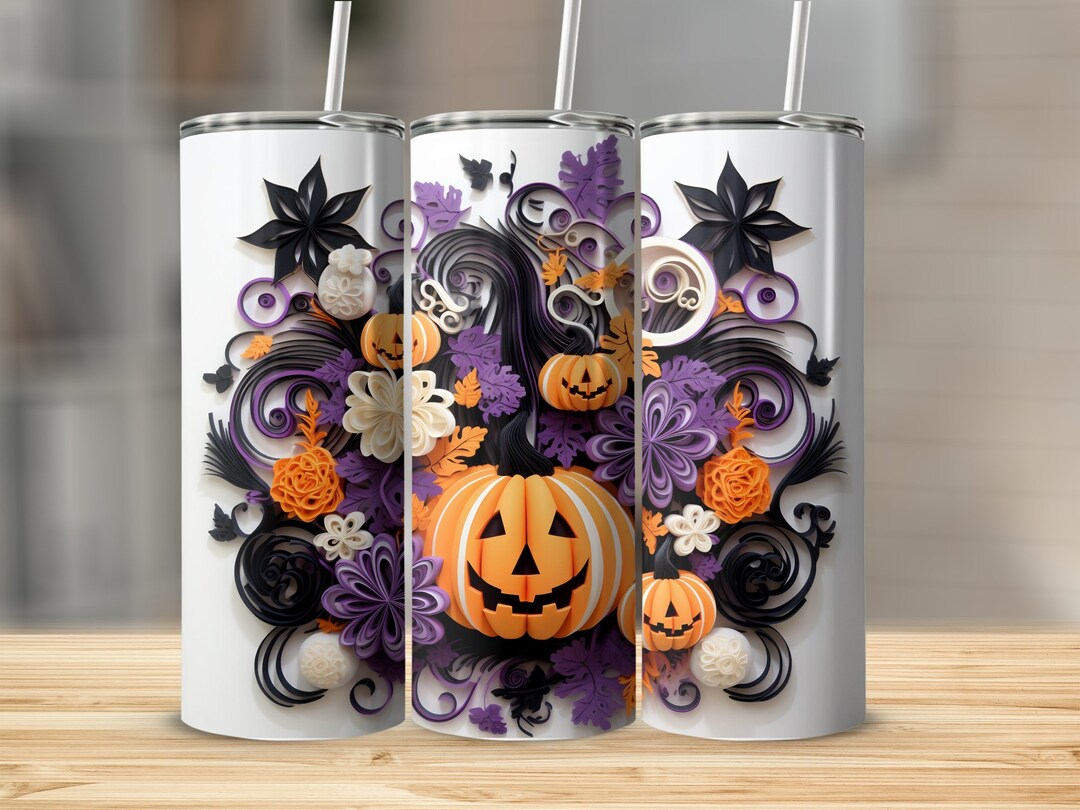 3d Paper Halloween Bats Pumpkin 20 Oz Skinny Tumbler Sublimation Design ...