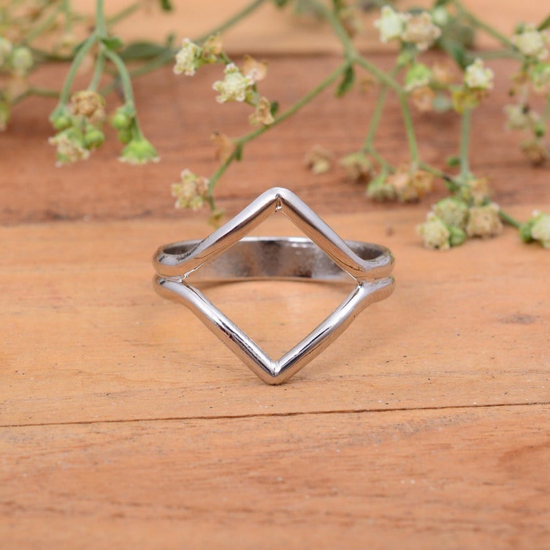 925 Double Chevron Ring, V Midi Finger Ring, Handmade Silver Jewelry ...