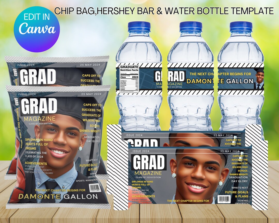 Graduation Favors Label DIY Template, Editable Magazine Cover Edit in ...