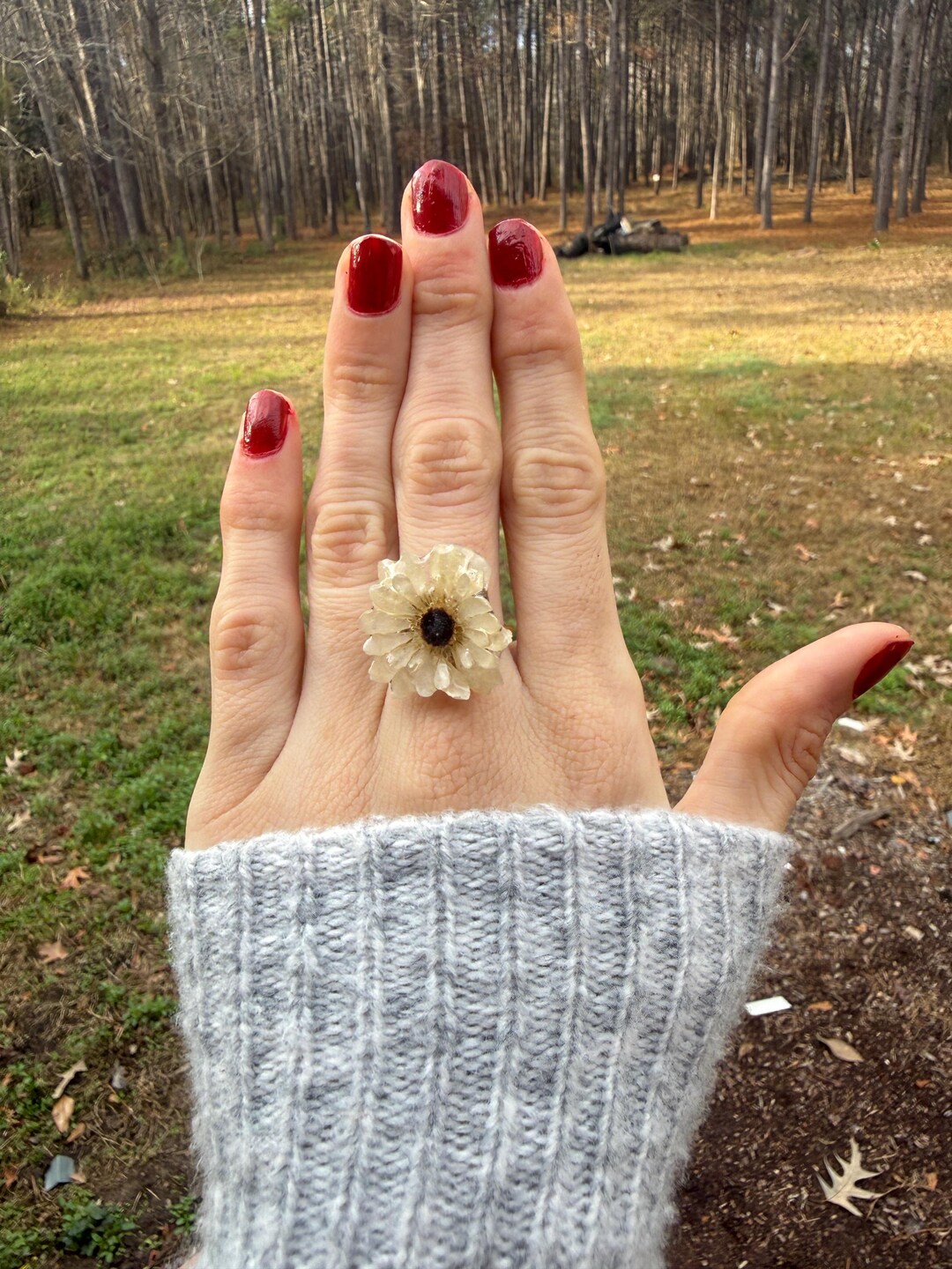 Handmade Resin Daisy Ring: Stainless Steel Adjustable Botanical Jewelry ...