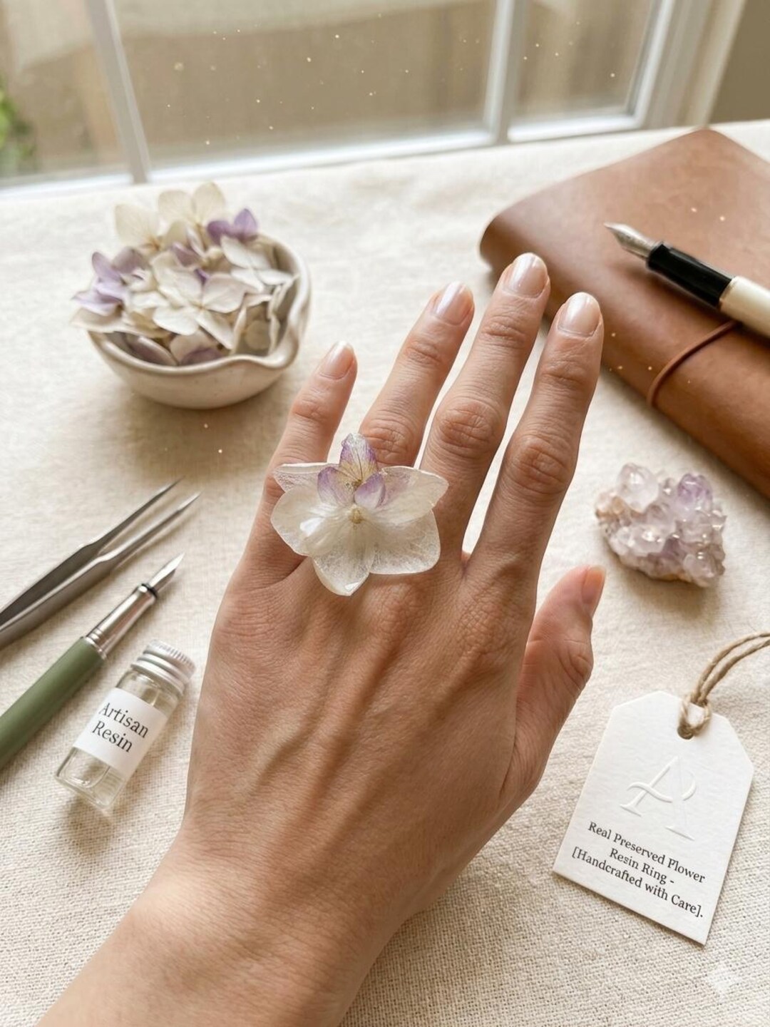 Real Orchid Resin Ring | Preserved White Flower Botanical Statement ...