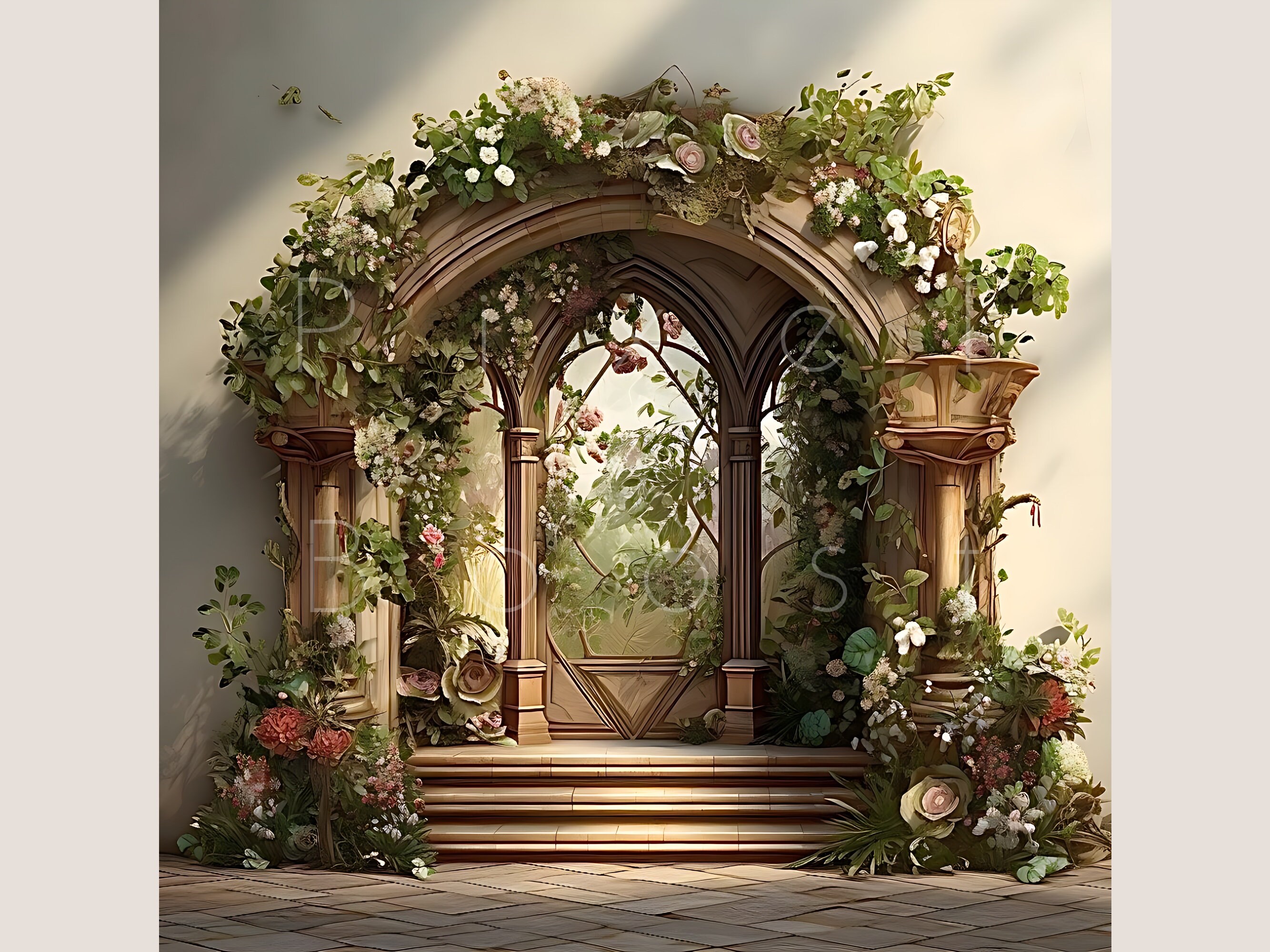 4 Floral Digital Backdrops, Maternity Portrait Photography Background ...