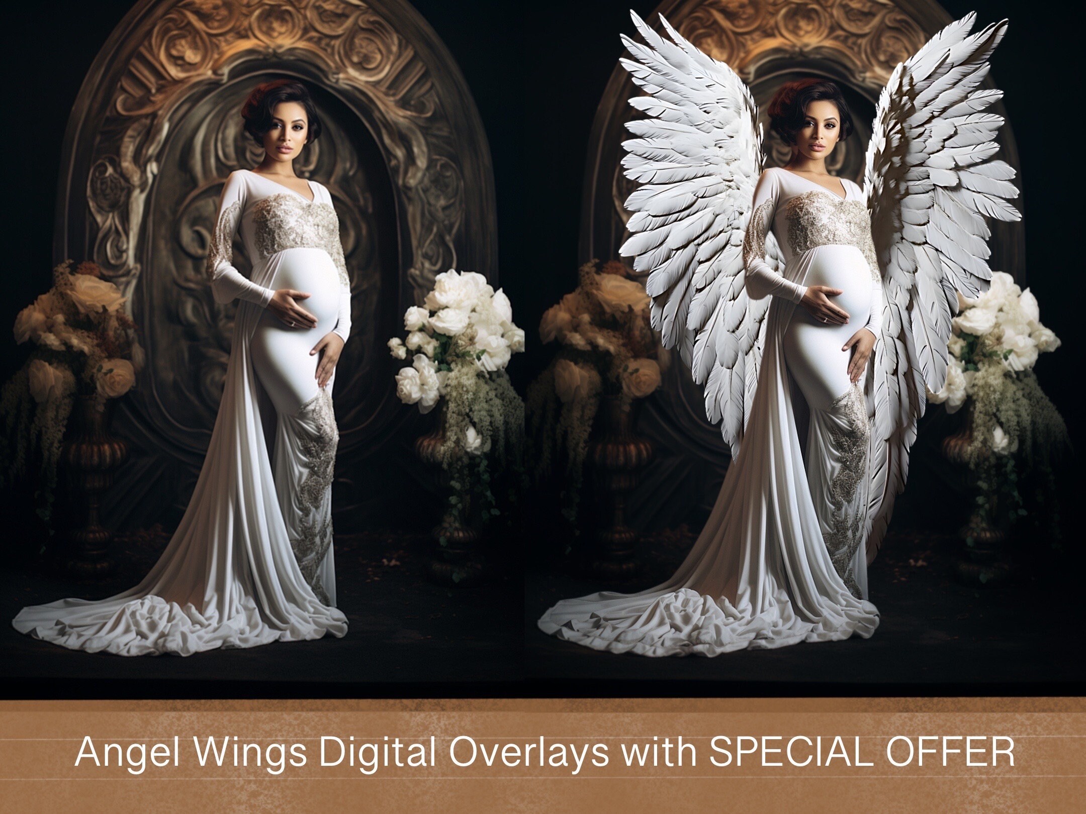 9 White Angel Wings Digital Overlays, Maternity Backdrops Overlays ...