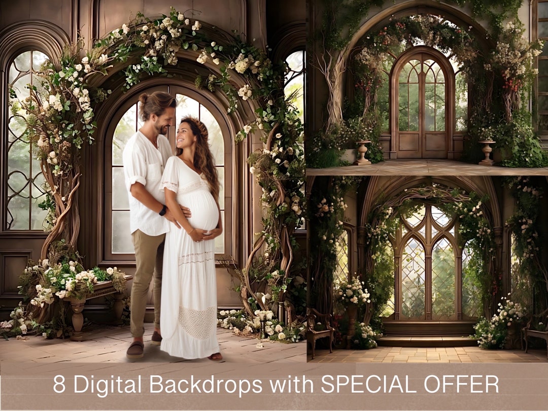 8 Floral Entrance Arch Digital Backdrops, Maternity Portrait ...