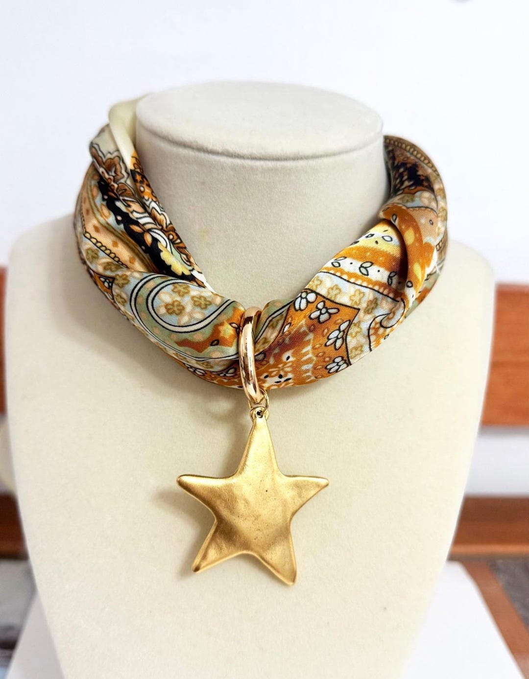Game Day Scarf Necklace With Antique Gold Star Charm - Etsy