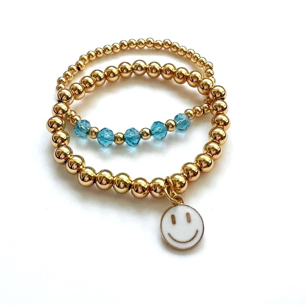 Smiley Face Bracelet, Smiley Bracelet, Beaded Bracelet, Birthstone ...