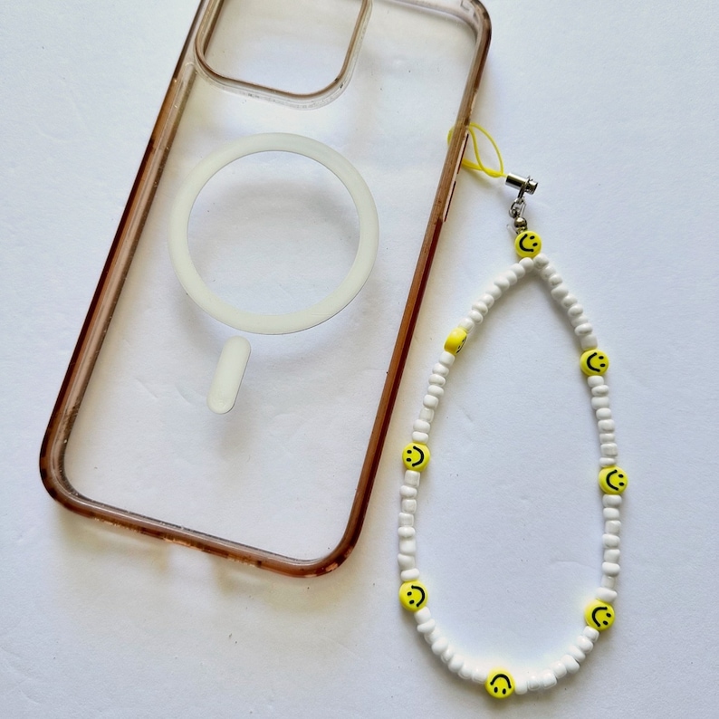 Cute Happy Face Phone Charm, Beaded Phone Charm, Heart Phone Strap ...