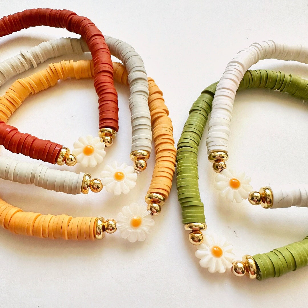 Fall Bracelets. Clay Disc Bracelet. Spring and Summer Clay Beads. Daisy ...