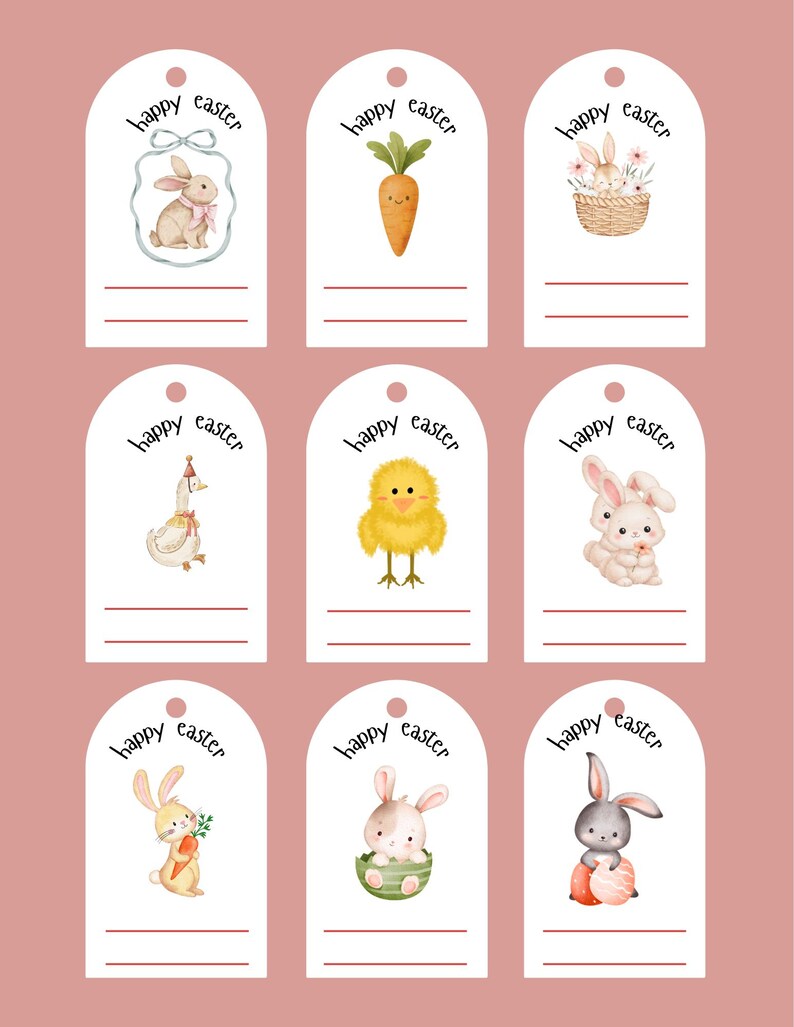 Printable Easter Gift Tags: Bunnies, Carrots, Chicks (digital Download ...