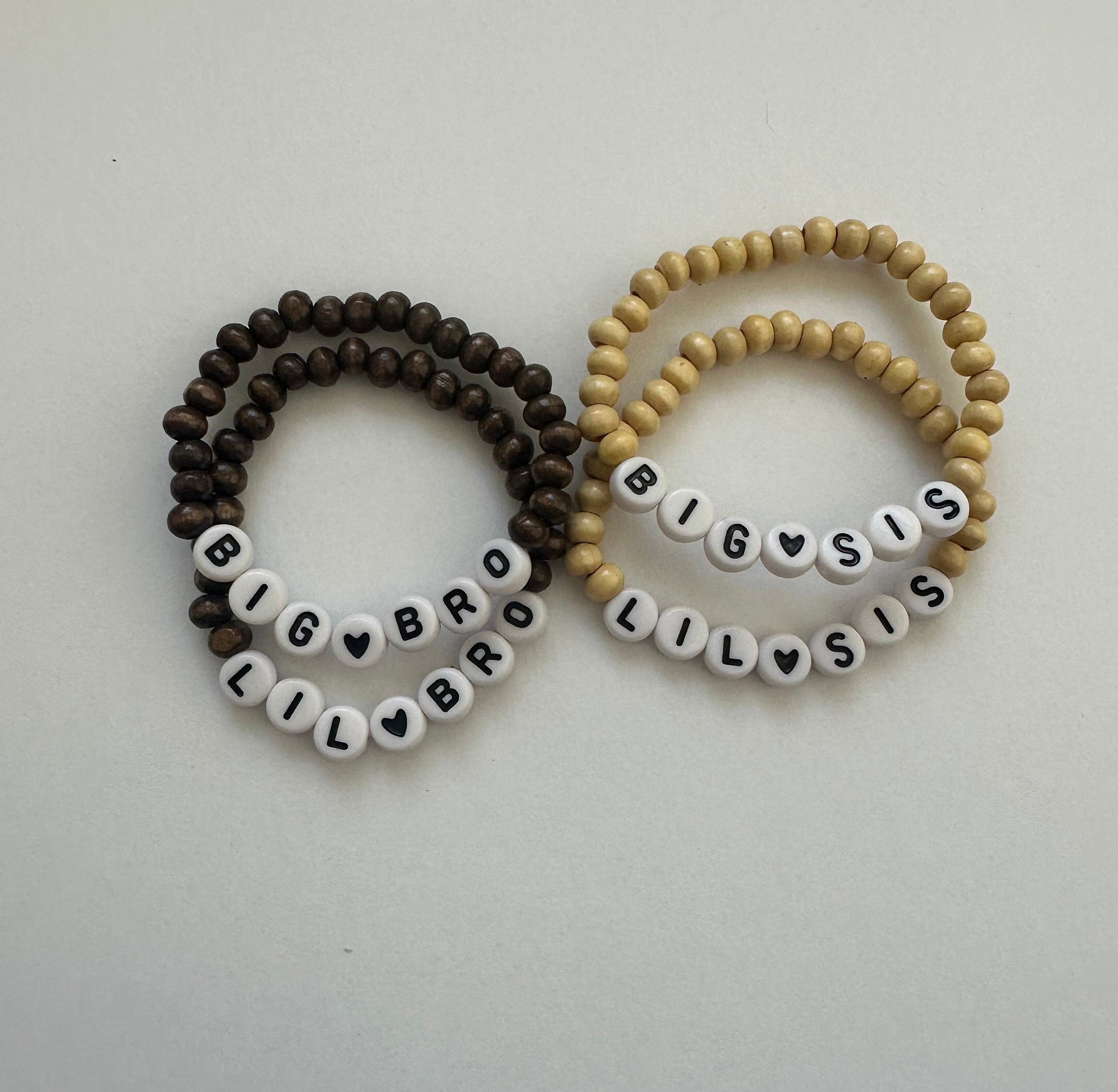 LIL & BIG bro and Sis Matching Bracelets. 5mm Natural Wood Beads ...