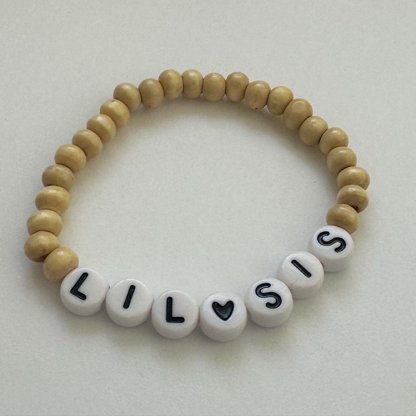 LIL & BIG (bro and Sis) Matching Bracelets. 5mm Natural Wood Beads ...