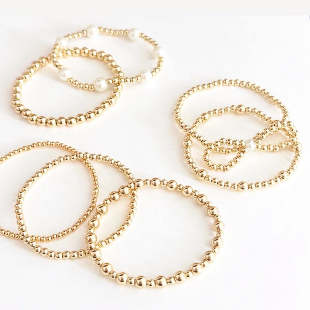 Gold Plated Beaded Bracelet - Stackable Elastic Bracelet - Etsy