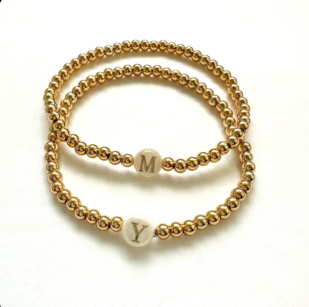 Pearl Shell Initial Bracelets Gold Initial Bracelet | Personalized ...
