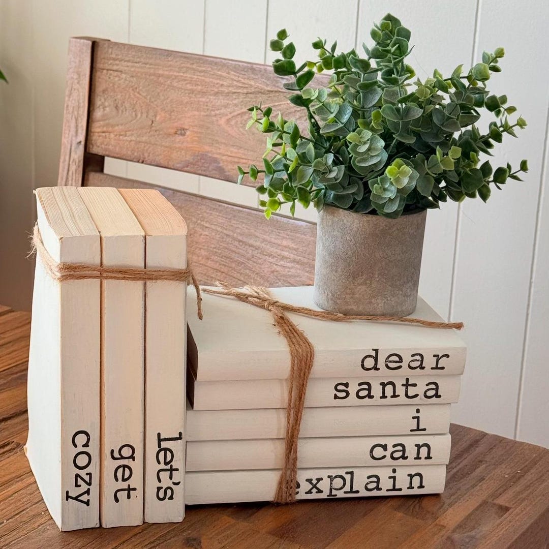 STAMPED BOOK STACKS. Dear Santa.recycled Books, Farmhouse Stamped Books ...