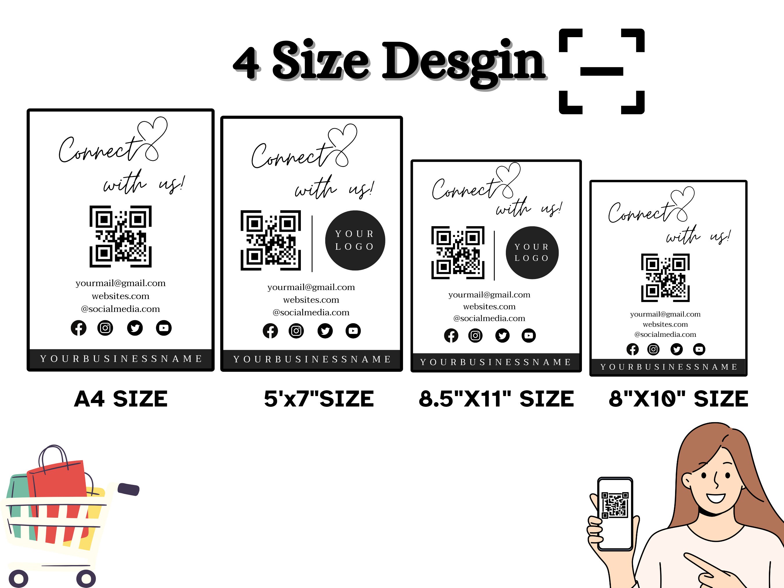 QR Code Template Editable Scan to Pay Printable Social Media Sign Small ...