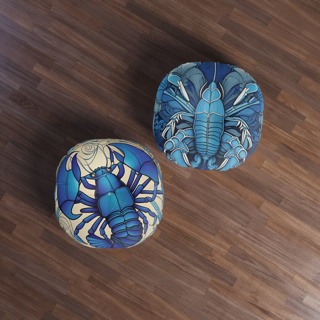 Reversible Blue Lobster Tufted Floor Pillow Round Cushion for - Etsy
