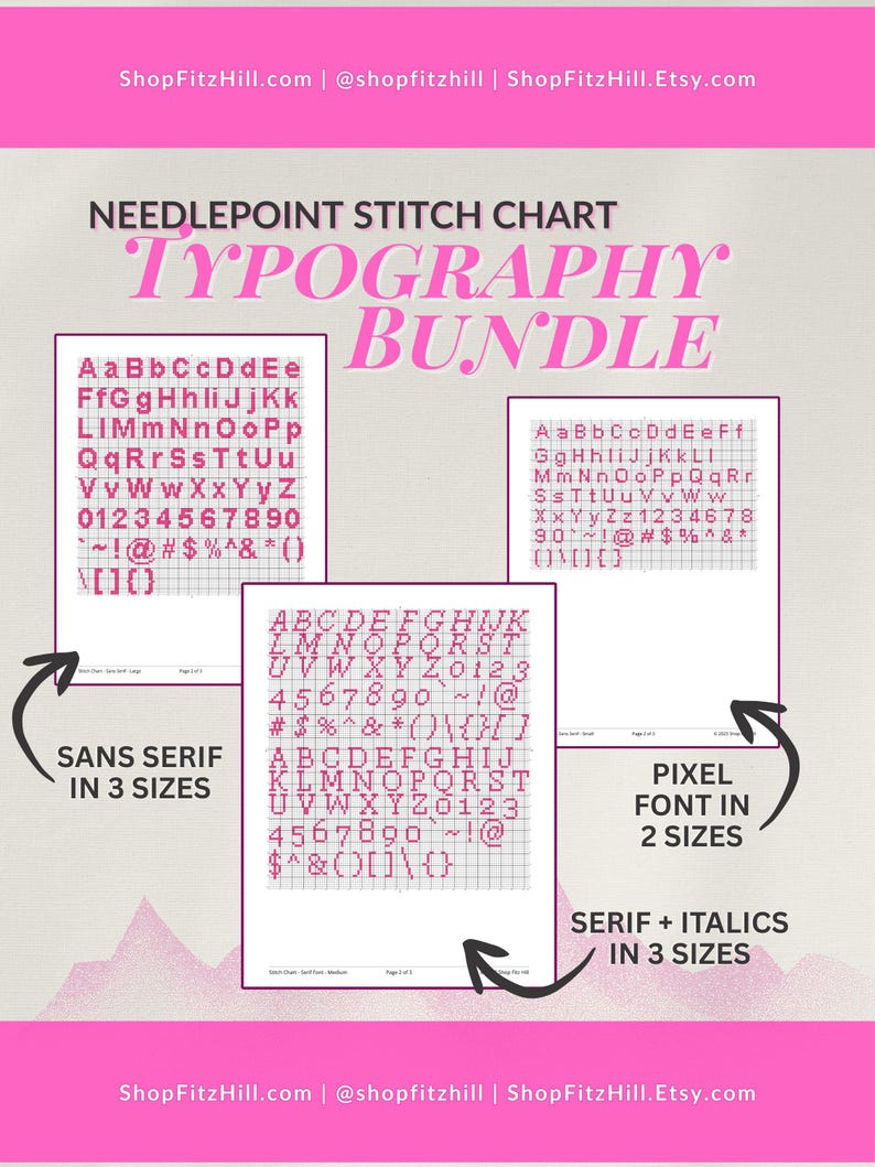 Needlepoint Stitch Chart Typography Bundle - Alphabet Template - Serif ...