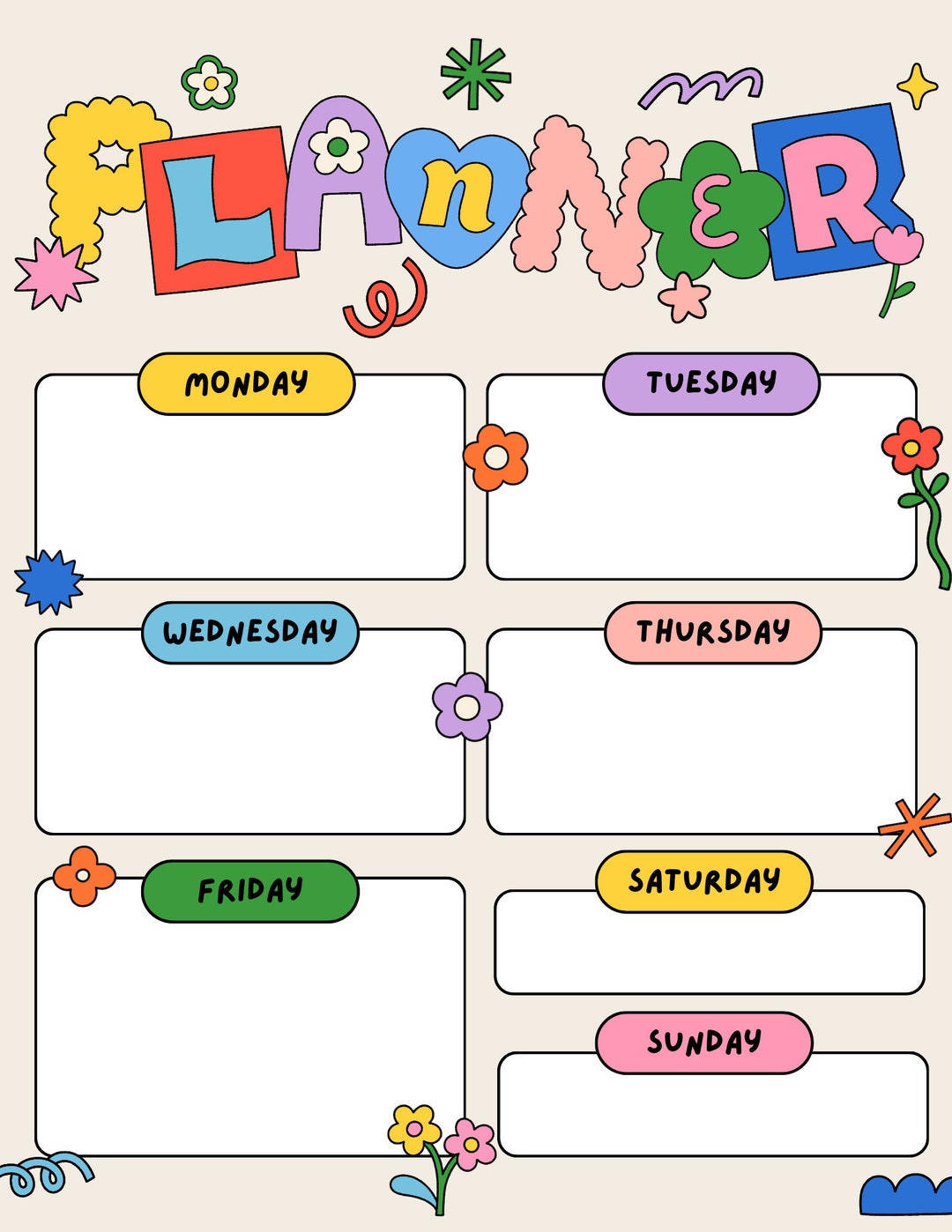 Cute Retro Teacher Weekly Planner Template - Etsy