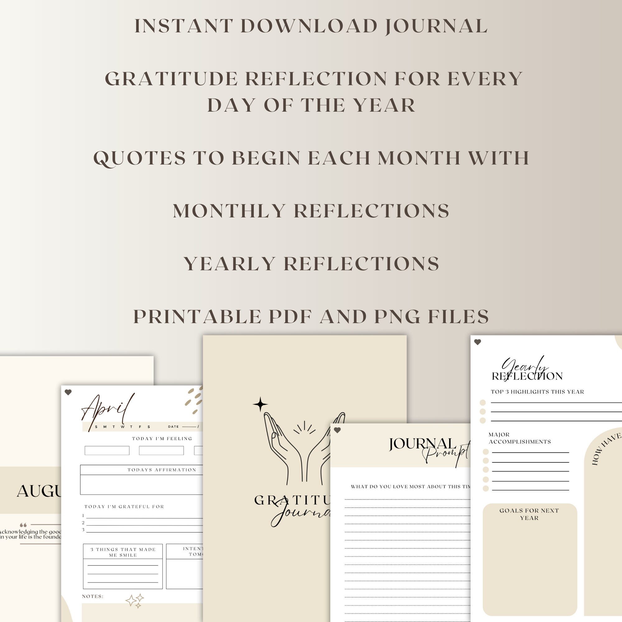 Digital Gratitude Journal, 365 Daily Prompts, Monthly Yearly Reflection ...