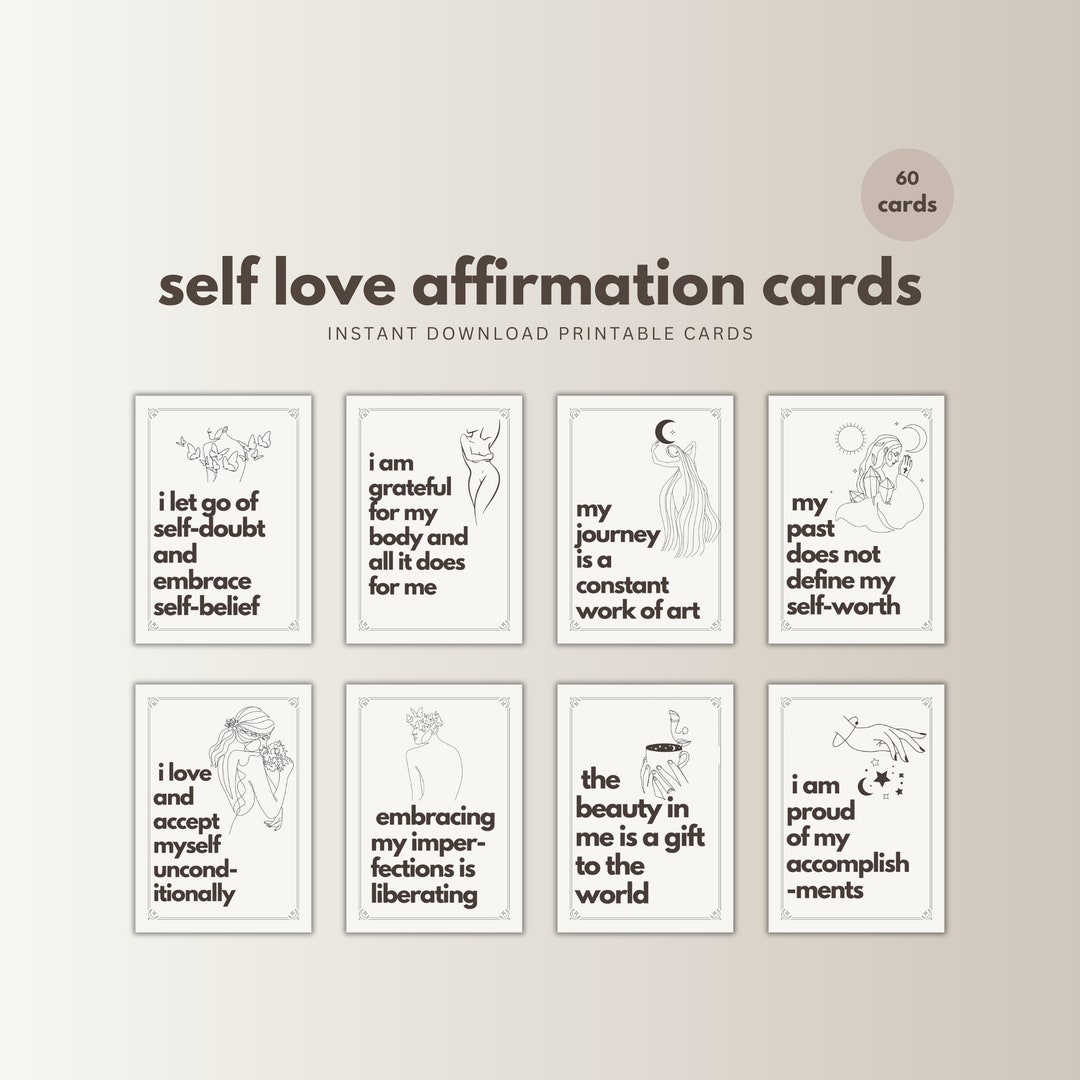 Digital Self Love Affirmation Cards | 60 Printable PDF and PNG Digital ...
