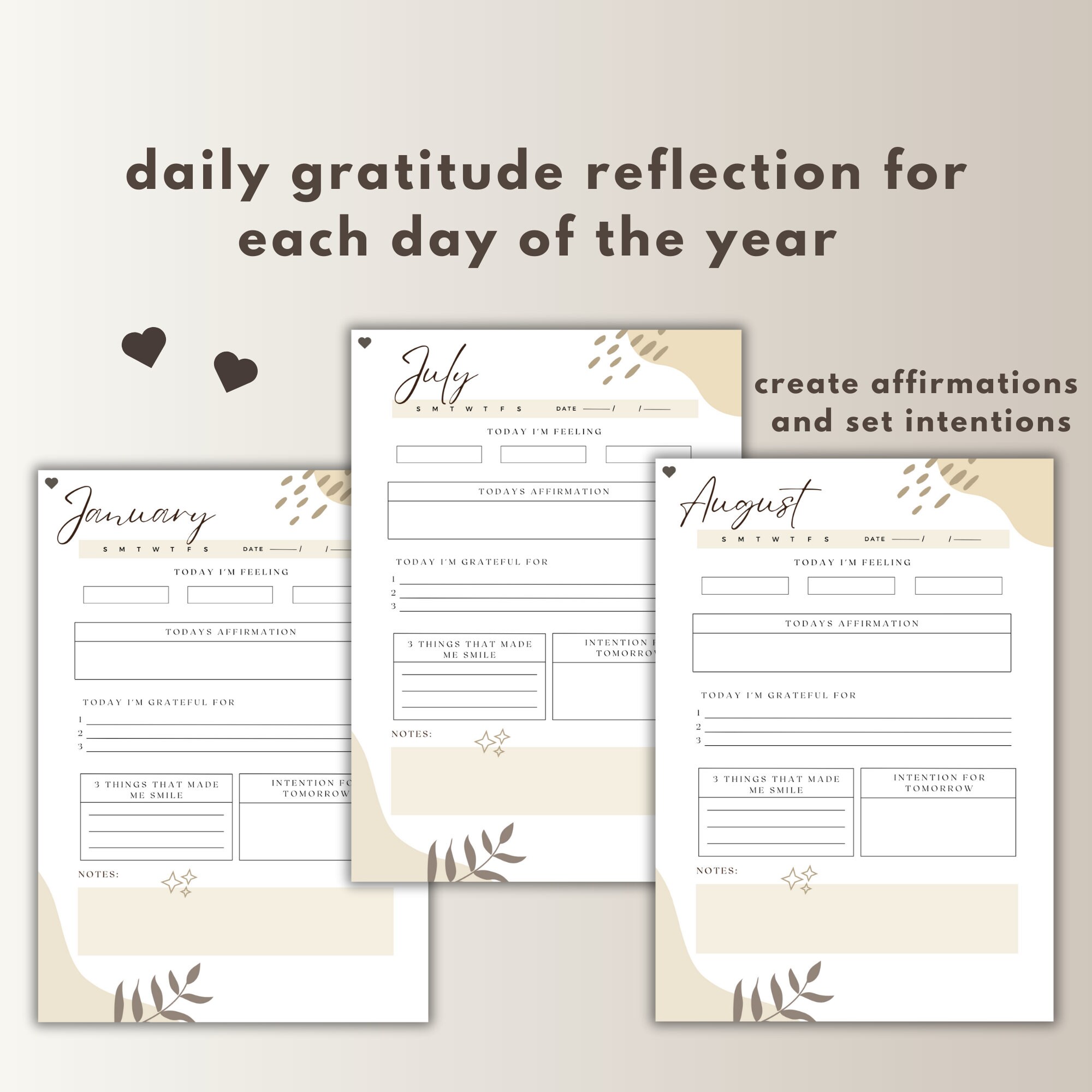 Digital Gratitude Journal, 365 Daily Prompts, Monthly Yearly Reflection ...