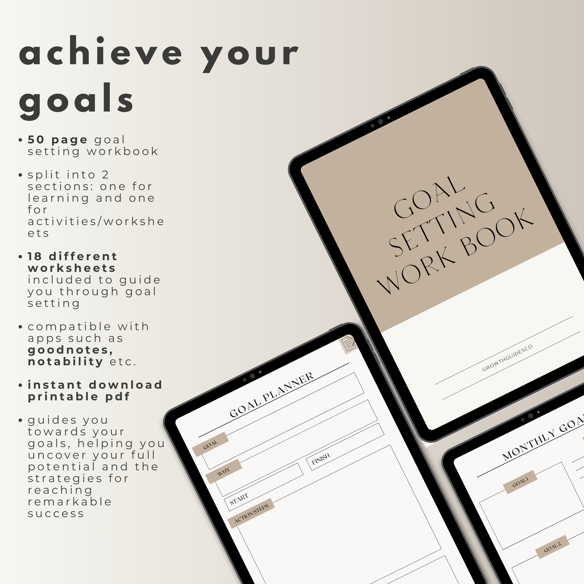 Digital Goal Setting Workbook Productivity Planner Goodnotes Planner ...