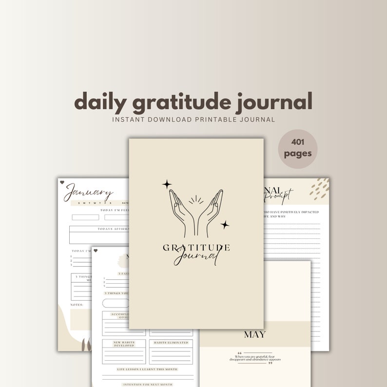 Digital Gratitude Journal, 365 Daily Prompts, Monthly Yearly Reflection ...