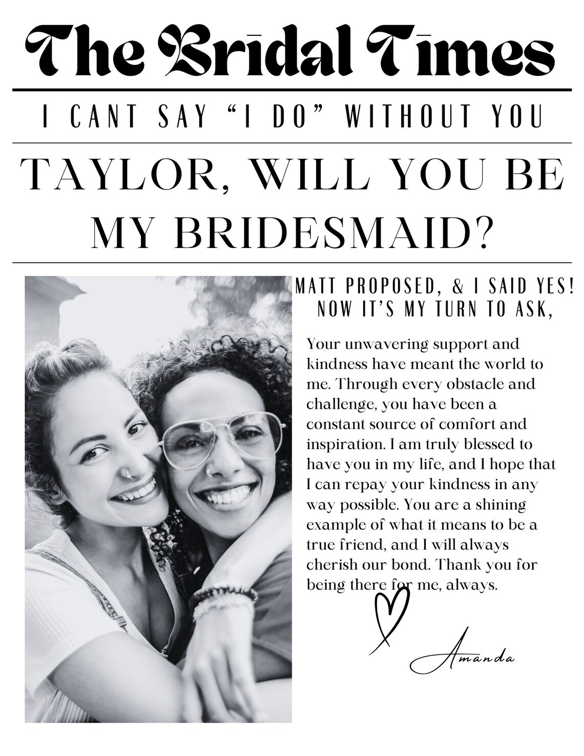 Newspaper Bridesmaid Proposal Template - Etsy