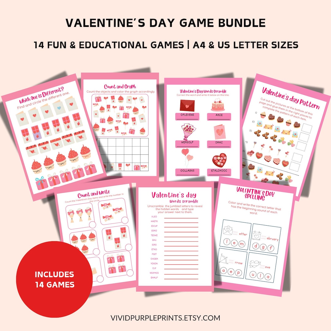 Valentines Day Game Bundle 14 Fun & Educational Activities A4 and US ...