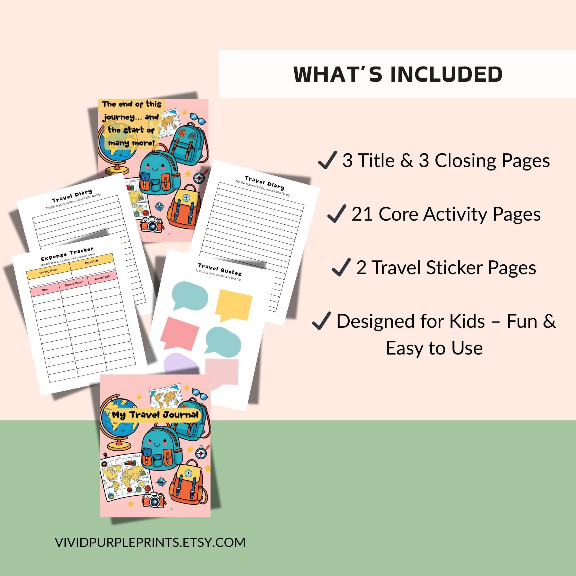 Kids Travel Journal Printable: Fun Activity Book With Stickers (A4 PDF ...