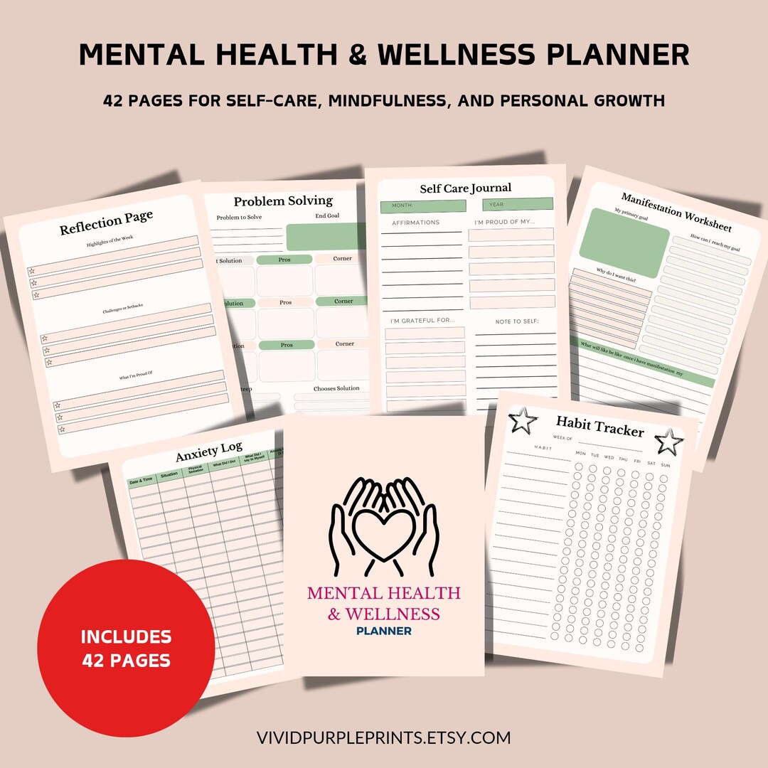 Mental Health Journal Planner | Self-care, Anxiety Management & Goal ...