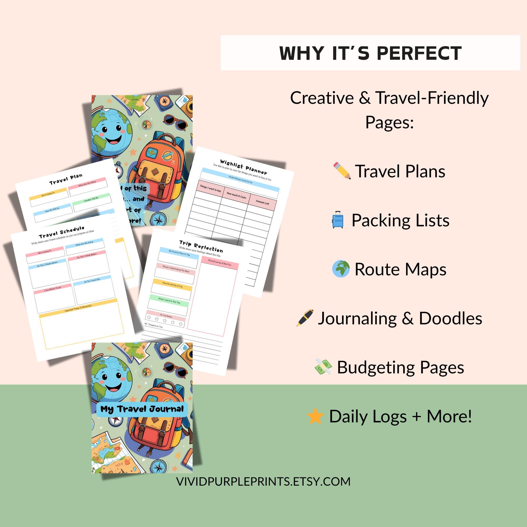 Kids Travel Journal Printable: Fun Activity Book With Stickers (A4 PDF ...