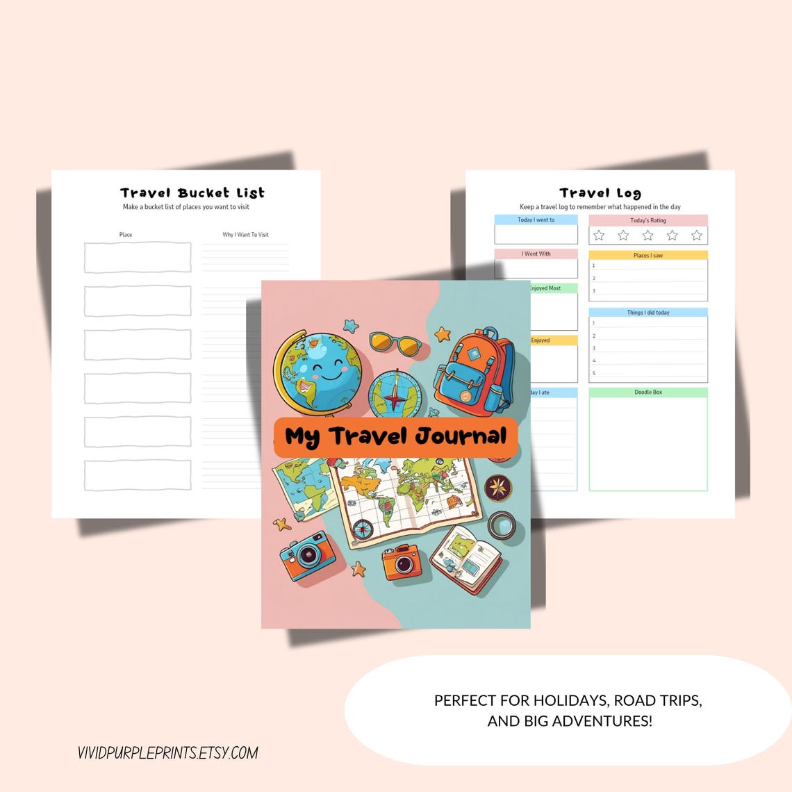Kids Travel Journal Printable: Fun Activity Book With Stickers (A4 PDF ...