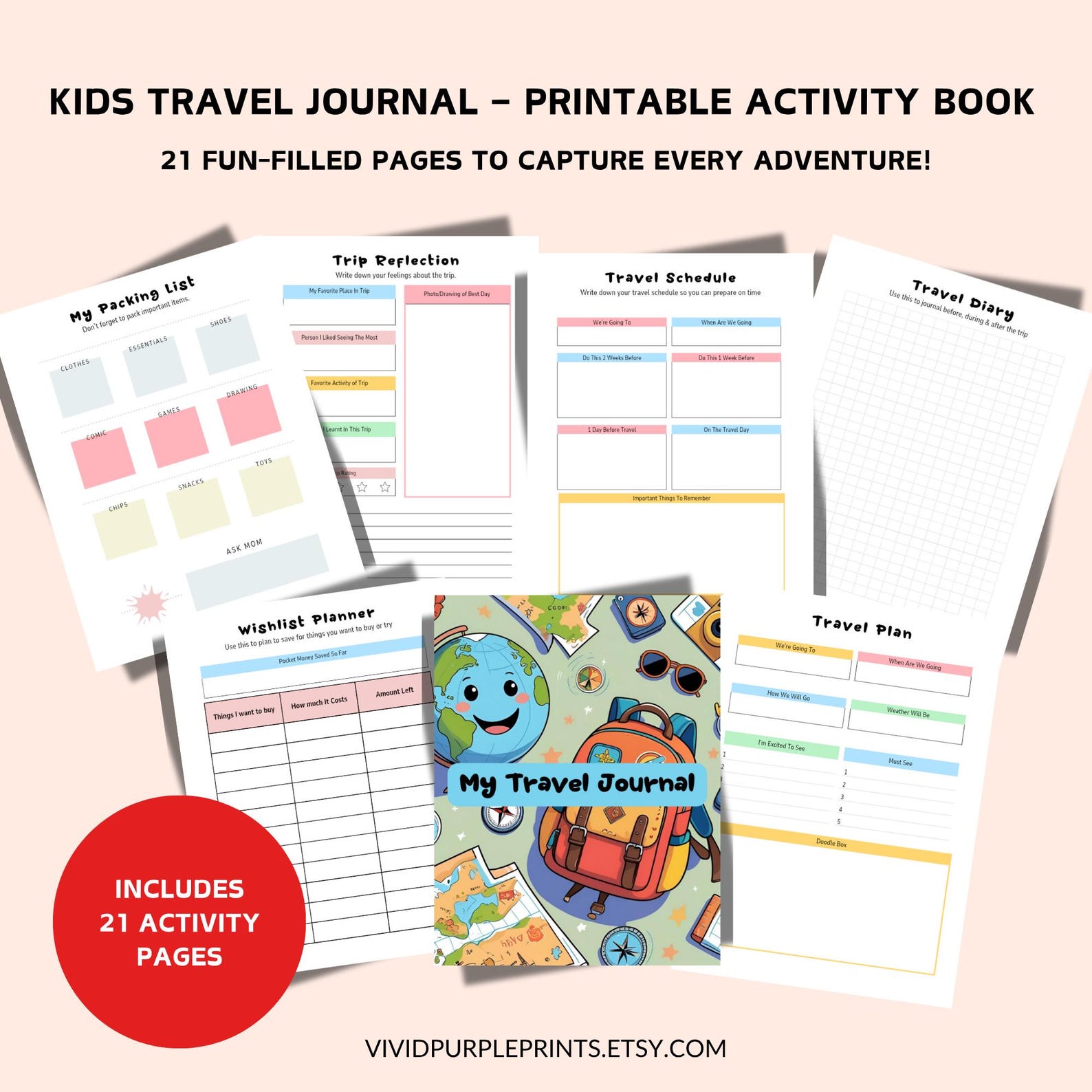 Kids Travel Journal Printable: Fun Activity Book With Stickers (A4 PDF ...