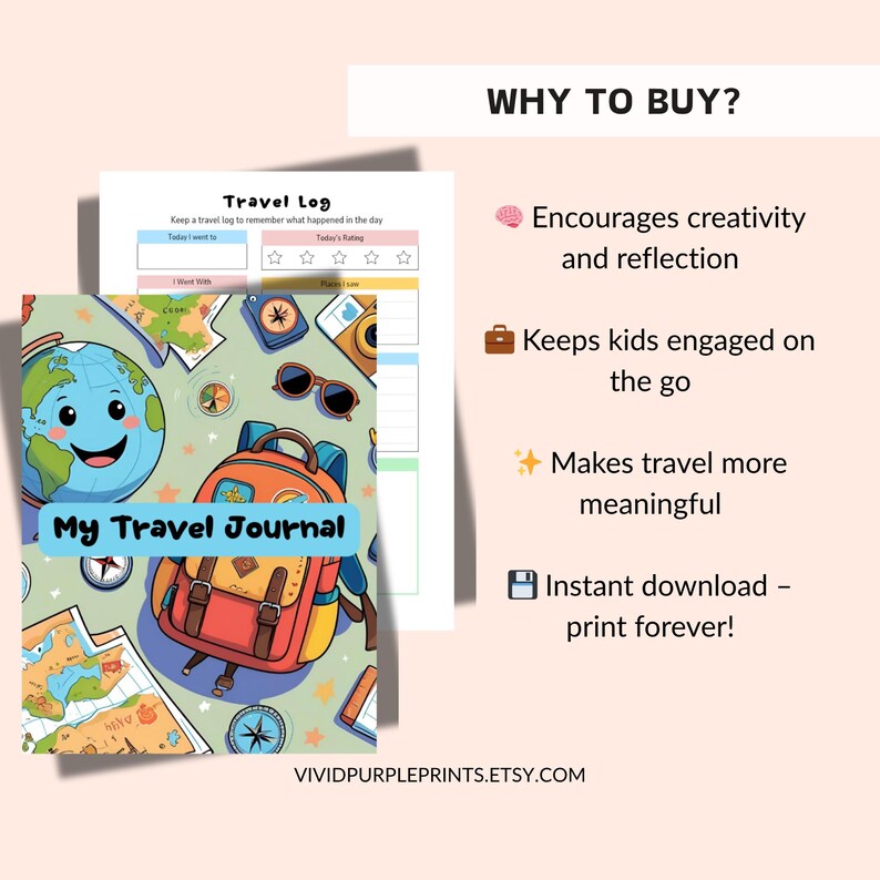Kids Travel Journal Printable: Fun Activity Book With Stickers (A4 PDF ...