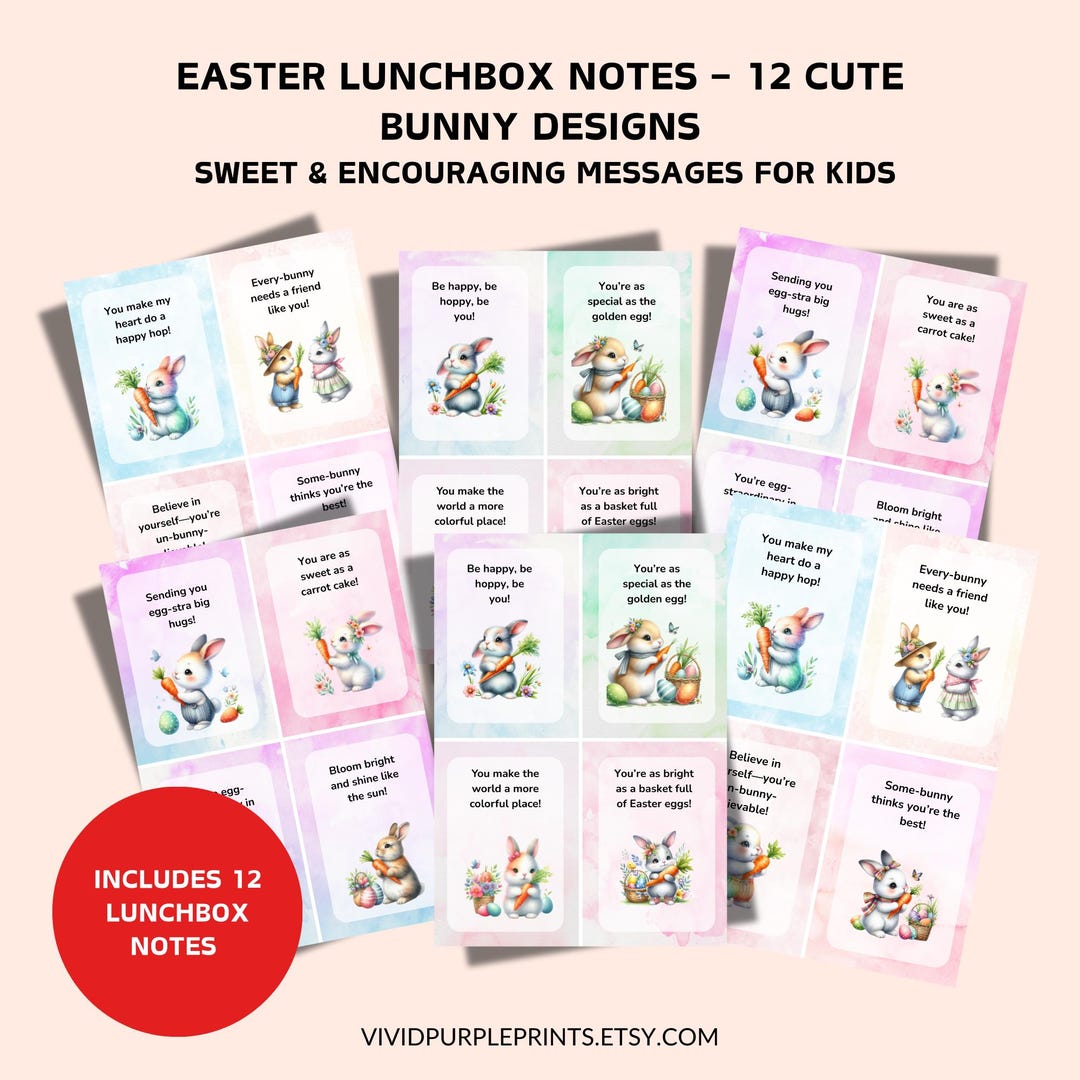 Easter Lunchbox Notes | 12 Cute Bunny Notes | Printable Encouraging ...