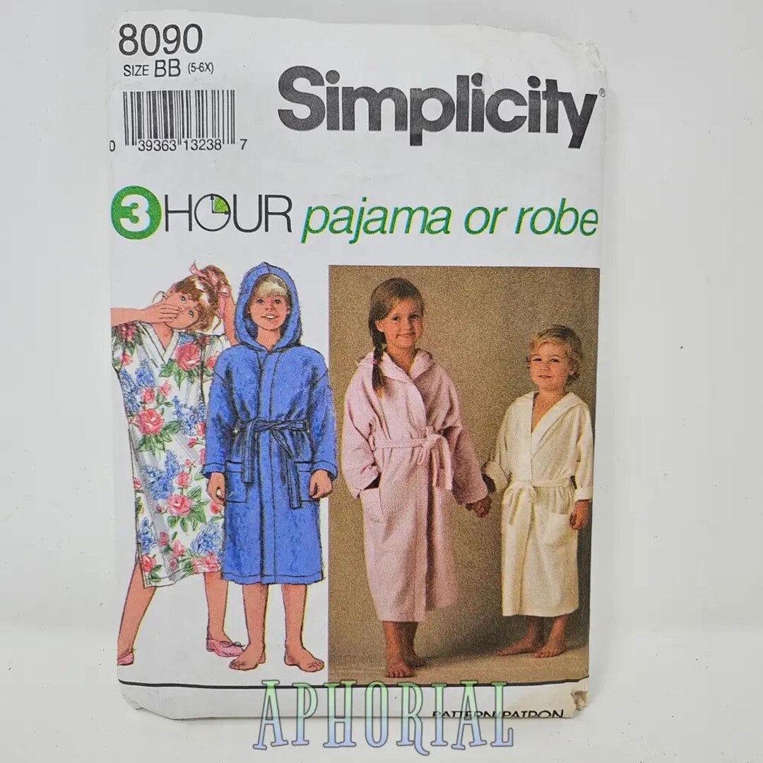 Vintage Simplicty Pattern 8090 BB (5-6x) 3 Hour Pajama or Robe - Etsy