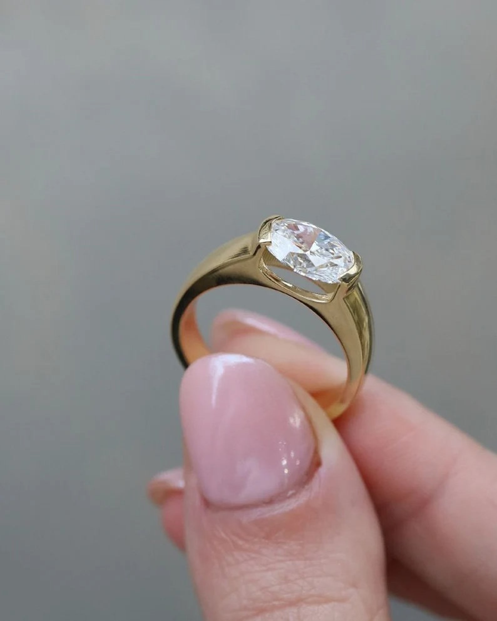 East-west Oval Cut Half Bezel Set Ring • 1.75 CT Oval Solitaire ...