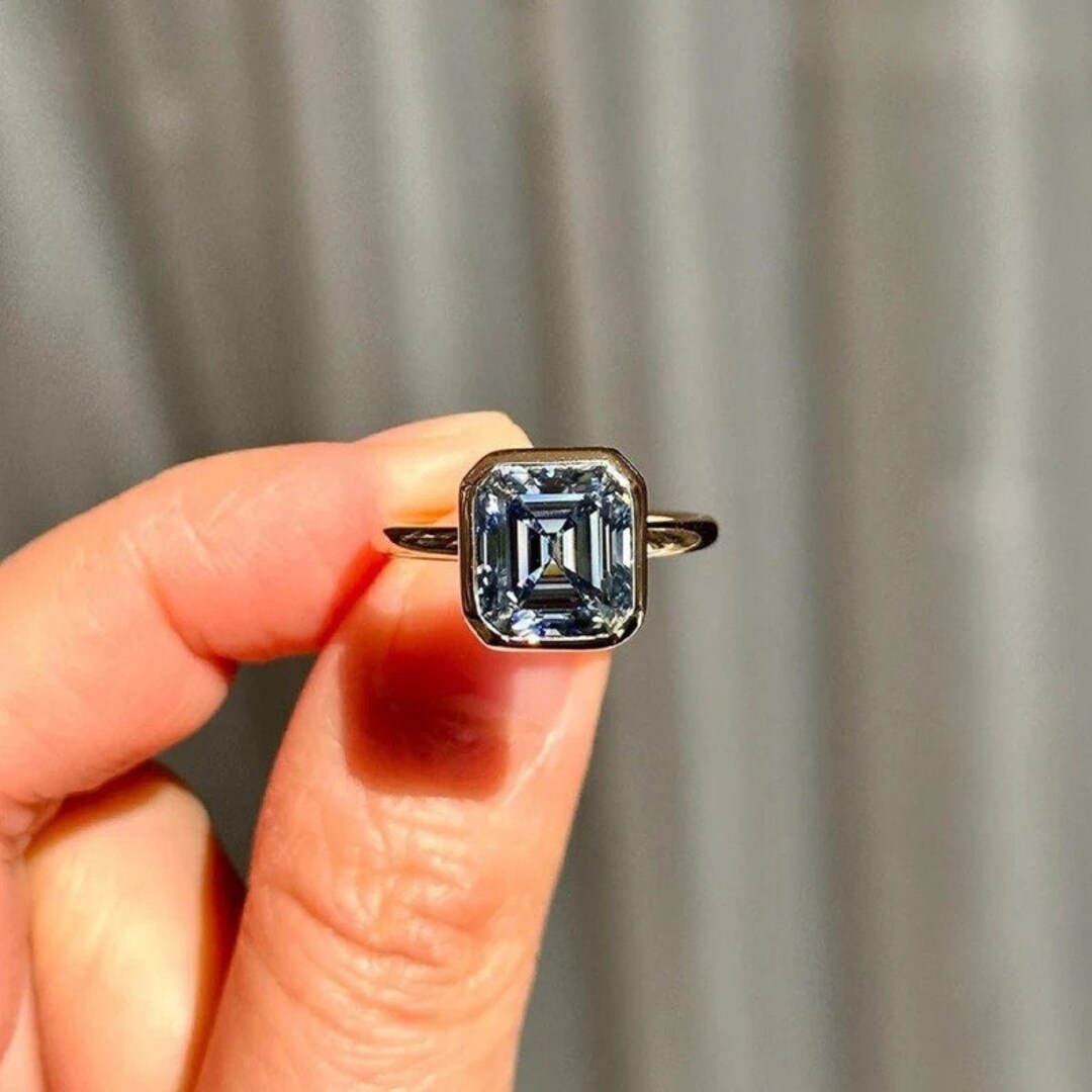 2 CT Blue Asscher Cut Aquamarine Ring-bezel Set Square Cut Ring-asscher ...